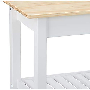 Amazon Basics Kitchen Island Cart with Storage, Solid Wood Top and Wheels, 35.4 x 18 x 36.5 inches, Natural / White