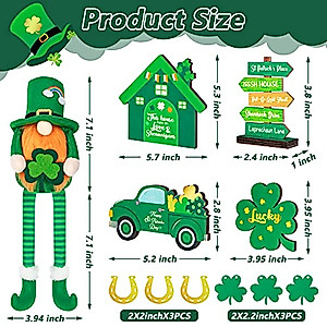 11 PCS St Patricks Day Decorations, St Patrick's Day Tiered Tray Ornaments, Shamrock Wood Table Signs Set, Irish Lucky Gnomes Doll Truck Clover Decor Centerpieces for Tabletop Fireplace Shelf Home