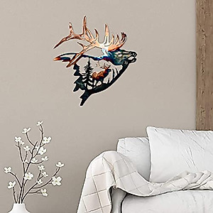 ArtsyCase Home Collection Metal Wall Decor, Elk Deer Metal Wall Art Sculpture Silhouette Craft with Rustic Cabin Décor Finish Wall Decor Hanging for Living Room, Bedroom, Bathroom Indoor, 12.8 inch