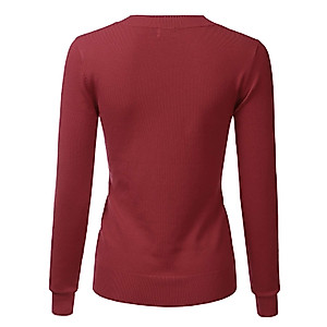 LALABEE Women's V-Neck Long Sleeve Soft Basic Pullover Knit Sweater Burgundy L