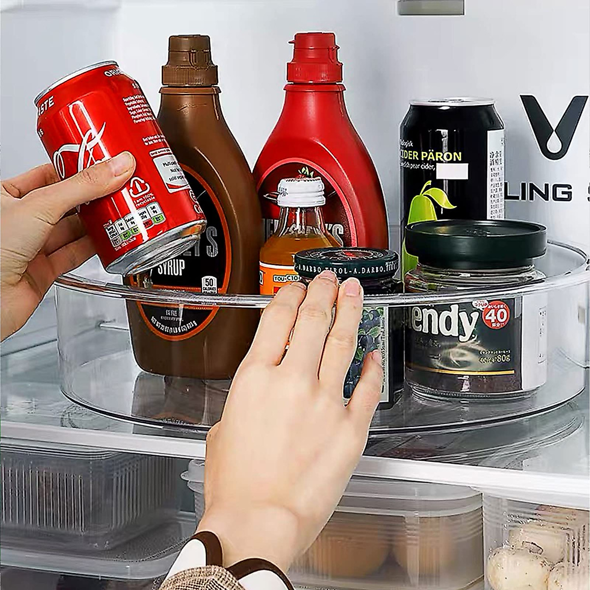 2Pack Clear Lazy Susan Organizer with 5 Removable Dividers 11.5 Inch Divided Lazy Susan Turntable for Cabinet, Refrigerator, Fridge, Pantry, Kitchen, Fridge, Countertop, Bathroom, Vanity