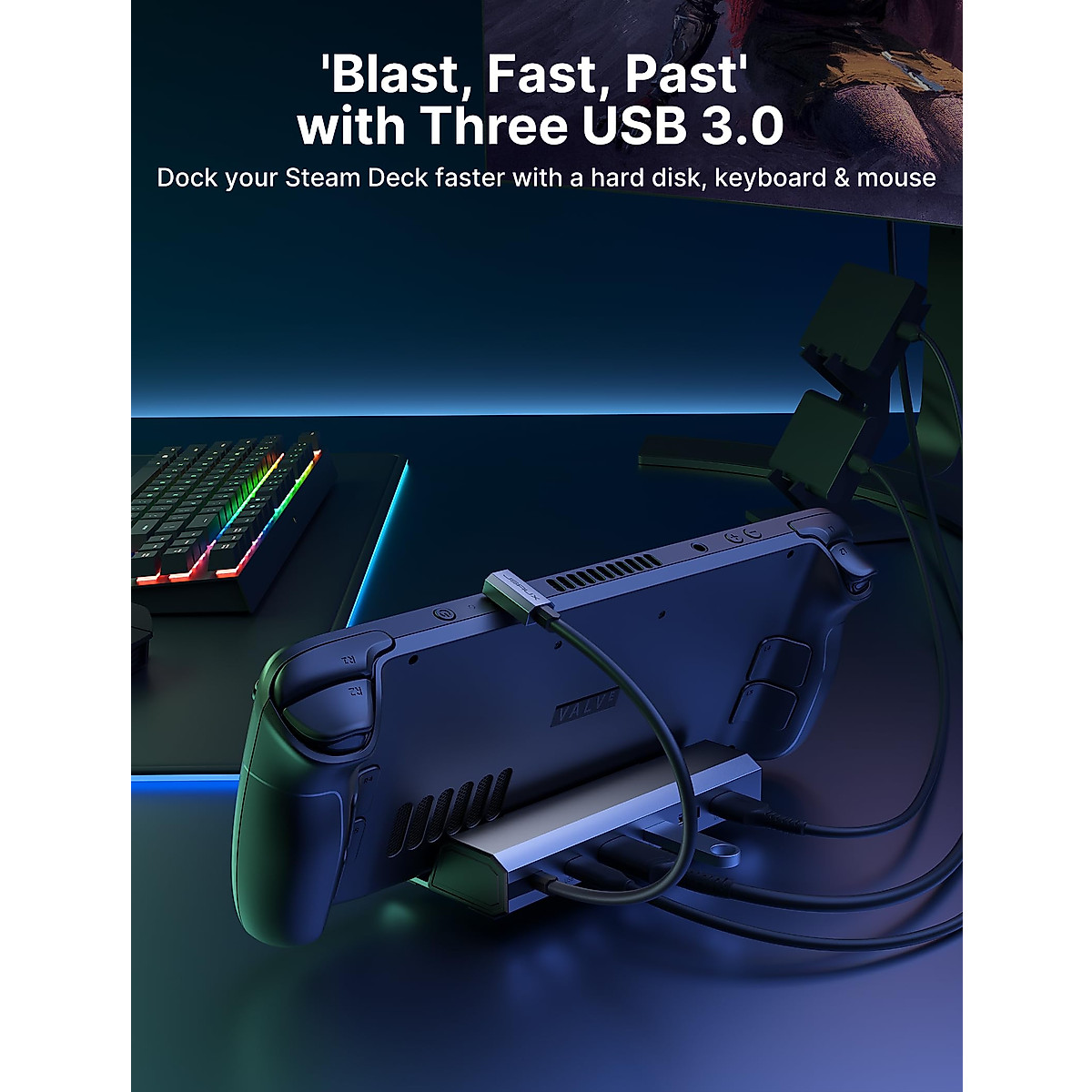 JSAUX Docking Station for Steam Deck/ROG Ally/Legion Go/MSI Claw, 6-in-1 Steam Deck Dock with HDMI 4K@60Hz, Gigabit Ethernet, 3 USB-A 3.0 and 100W Charge, Compatible with Steam Deck OLED-HB0603