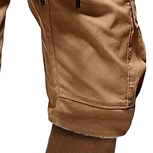 Men's Casual Elastic Waist Cargo Shorts Relaxed Fit Multi Pockets Outdoor Short Lightweight Hiking Short Pants (Khaki,Large)