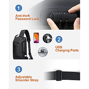 Voohek Sling Bag Backpack Cross Body Waterproof Anti-Theft Shoulder Daypack with USB Charging Port, Black