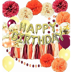 Fall Birthday Party Decorations/Burgundy Gold Orange Thanksgiving Birthday HAPPY BIRTHDAY Balloons Pumpkin Orange Birthday Party Decorations Autumn Fall Party Decorations