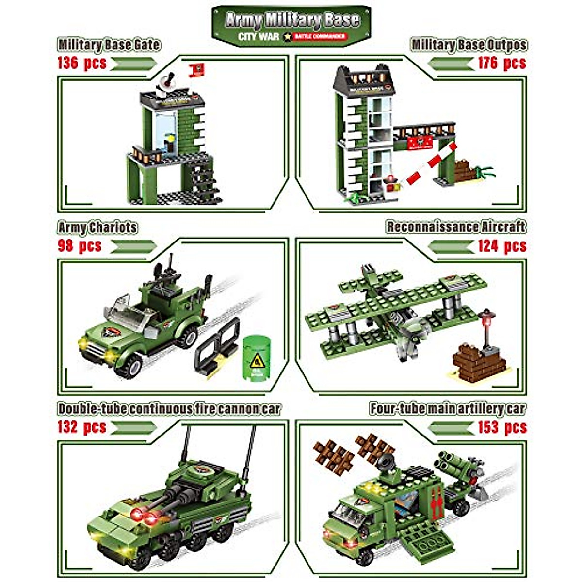 1162 Pieces Army Military Base Building Blocks Set, Army Combat Force Bricks Toy with Army Vehicle & Airplane, with Blocks Storage Box, Pretend War & Action Roleplay Toy Gift for Kids Boys Girls 6-12
