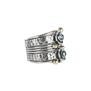 YoTreasure London Blue Topaz 925 Sterling Silver Brass Wide Band Statement Ring