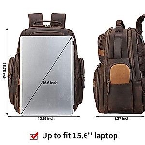 TIDING Leather Backpack 15.6 inch Laptop Backpack Vintage Business Travel Bag Large Capacity Daypacks