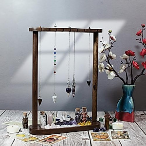 Kihomi Pendulum Display Stand with Tray | Wooden Crystal Stone Holder Up to 17 Pendulums and Crystal Pendants - Aesthetic Witchy Decor, Witchcraft and Wiccan Supplies for Your Spiritual Space (Brown)