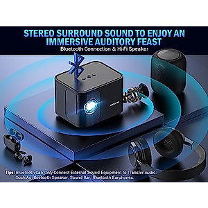 [Electric Focus] 5G WiFi Mini Bluetooth Projector 4K Support, 300 ANSI HD 1080P Portable Video Projector, ±40° Vertical Keystone|Zoom|Timer, DBPOWER Smartphone Projector Outdoor Movie for PC/Laptop/TV