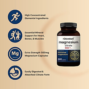2 Pack Magnesium Citrate 500mg, 480 Capsules | High Purity Elemental Form – Extra Strength | Essential Mineral for Heart, Muscle, & Digestion Support – Non-GMO & No Gluten