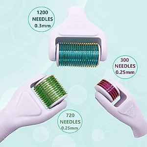 Derma Roller for Face and Body - Angel Kiss 4 in 1 Titanium Microneedling Roller Kit Micro Needle Microneedle Roller, 300 and 720 Needles 0.25mm,1200 Needle 0.3mm