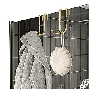 HuJiao-Zi Shower Door Hooks (Pack of 2), Door Hooks for Bathroom Frameless Glass Shower Doors, Towel Hooks, Shower Squeegee Hooks, Robe Coat Clothes Hooks (Gold)