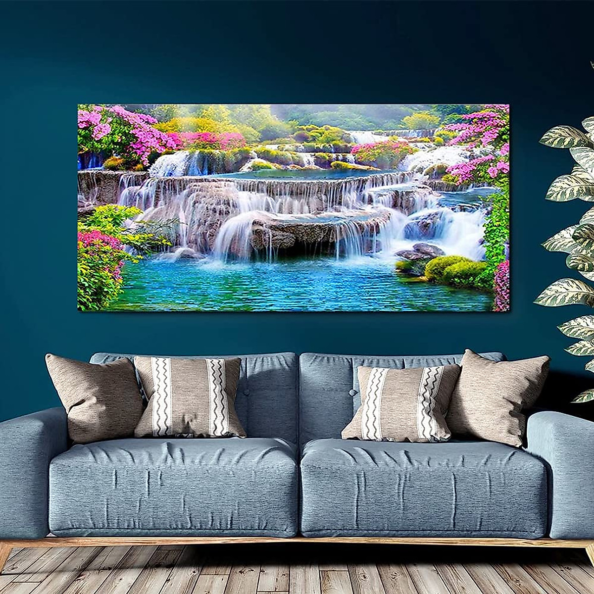 DIY 5D Diamond Painting Kits for Adults Waterfall Scenery Embroidery Full Round Drill Large Size(31.5x11.8 inch) Diamond Crystal Gem Arts Painting Craft for Home Wall Decor