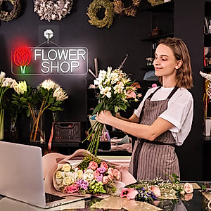 Large Drive Thru Open Neon Signs 23.2 * 15 Inch(Red+Blue+White) + Large Flower Shop Neon Signs 22.4 * 7.9 Inch(Red + Green + White)