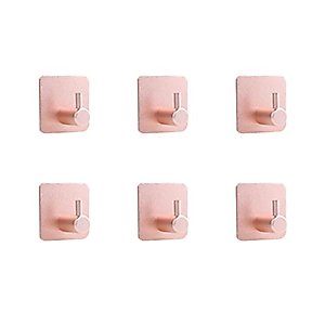 Heavy Duty Adhesive Hooks, 6 Pcs Wall Adhesive Hooks, Stainless Steel Hooks for Home, Bathroom, Kitchen, Office, Living Room (Rose Gold)