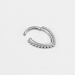 FANSING 316L Surgical Steel Septum Jewelry 16g Septum Rings for Women Teardrop Septum Clicker Silver Septum Ring 16 Gauge 8mm Beaded Daith Piercing Jewelry Triangle Septum Ring