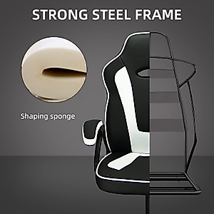 Ninecer Ergonomic Gaming Chair Cheap, Racing Style High Back Office Chair Computer Chair, PU Material with Padded Armrests and Height Adjustment Video Game Chair (White)…