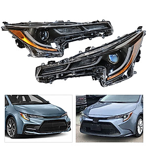 Guaopom LED Car Headlights Headlamp Drivers Passengers Side Car Headlights Compatible With For Toyota Corolla 2020-2021 Black Housing Halogen Lamp Left Right Side Headlamp Direct Replacement (L+R)