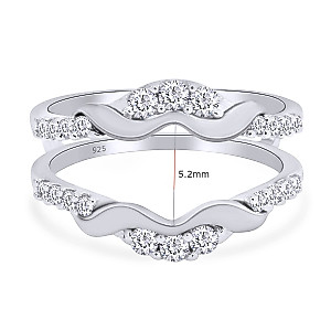 SAVEARTH DIAMONDS 1/3 Carat Round Cut Lab Created Moissanite Diamond Chevron Enhancer Guard Ring in 14K White Gold Over Sterling Silver Jewelry for Women (G-H Color, 0.33 Cttw) Ring Size -8