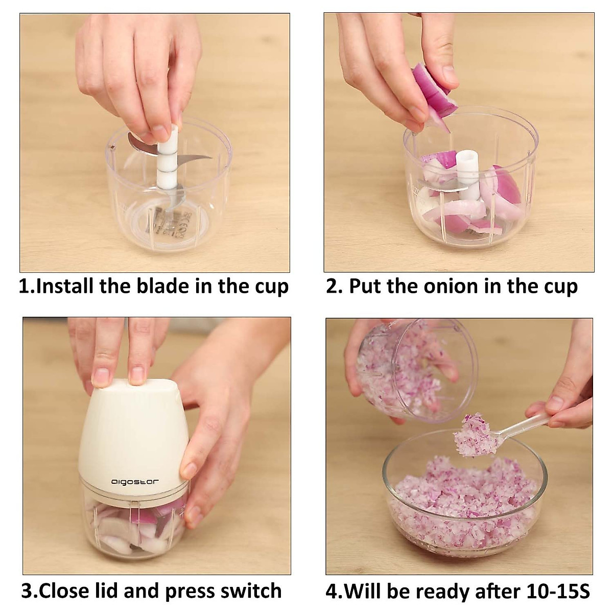 Aigostar Electric Mini Garlic Chopper, Cordless Mini Chopper Food Processor, Portable Small Food Chopper, Mini Garlic Chopper Blender for Onion Ginger Spice Meat, Veggie, Nuts, Baby Food, Puree 250ml