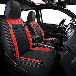 LUCKYMAN Club S08-QE Tacoma Seat Covers, Fit for 2005-2023 Tacoma Crew Cab SR SR5 TRD Sport TRD Off-Road PreRunner with Water Proof Faux Leather(Full Set, Black&Red)