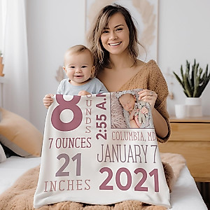 Yeh Gift Personalized Baby Photo Newborn Blanket with Birth Information for Girls & Boys. Customized Blanket from Baby's Name, Date, Weight for New Born, Dad Mom Grandparents (Pink)