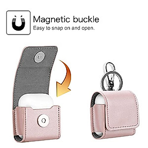 Fintie Case for AirPods 2&1, Premium PU Leather Magnet Closure Protective Portable Cover Skin with Metal Clasp and Keychain for AirPods 2&1, Rose Gold