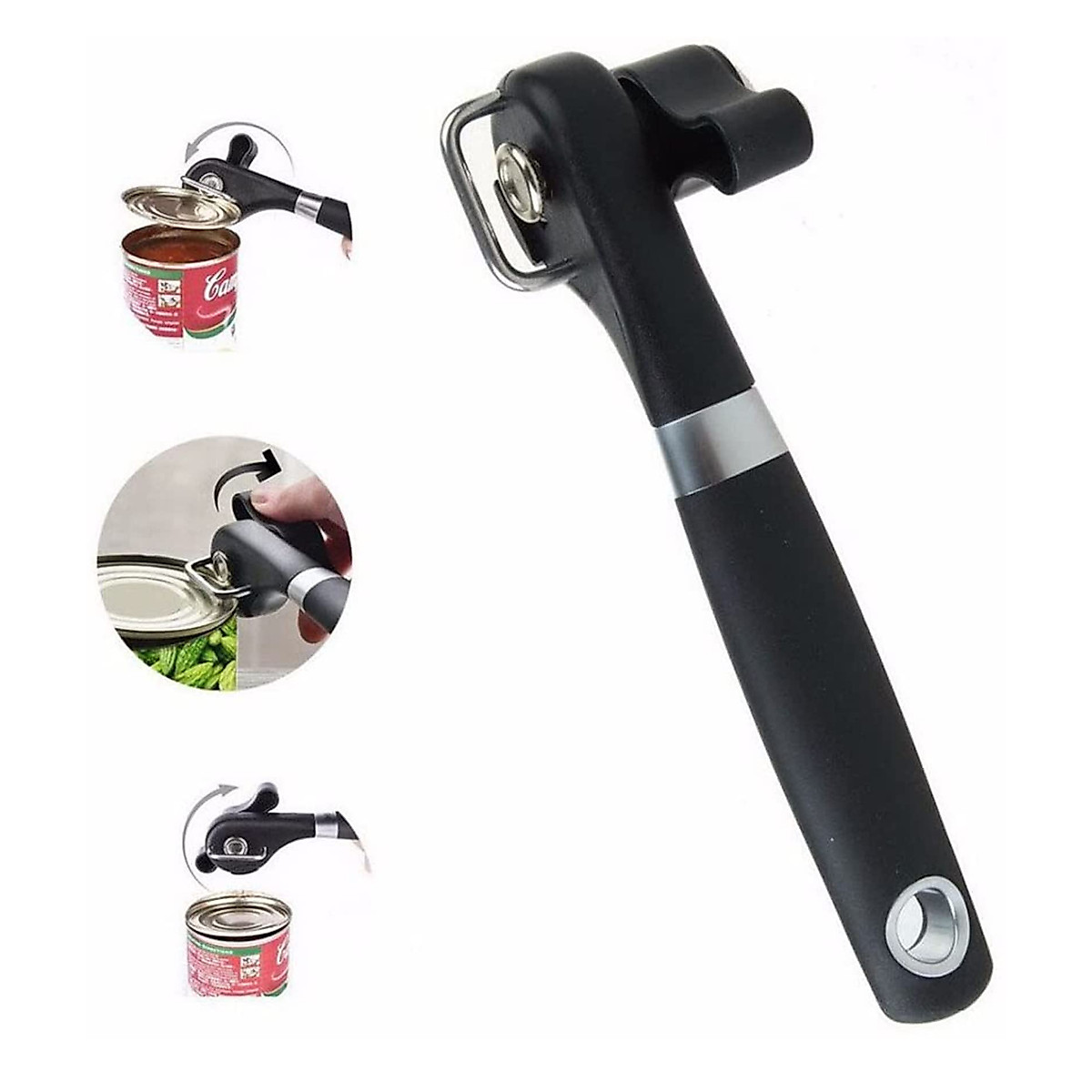 A + kitchen Manual Can Opener,Ergonomic Soft Grips Handle,Smooth Edge Safety Can Opener,Built in Food Grade Stainless Steel Can opener, A233c, Black, 8.7 x 2.4 x 1.6 inches