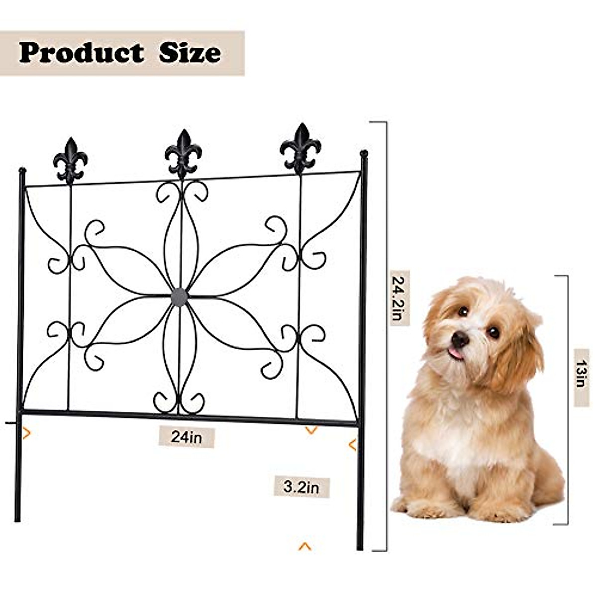 MIXXIDEA Garden Fence Animal Barrier Decorative Border Fencing 24.2 in x 10ft, Black – 5 Pieces