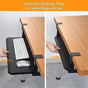 ErGear Keyboard Tray Under Desk, 26.3” (30.7" Including Clamps) x 11.8” Slide-Out Enlarged Keyboard Mouse Holder, Ergonomic Clamp on Computer Drawer Extender, Black