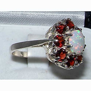LetsBuyGold 925 Sterling Silver Real Genuine Opal and Garnet Womens Promise Ring - Size 9