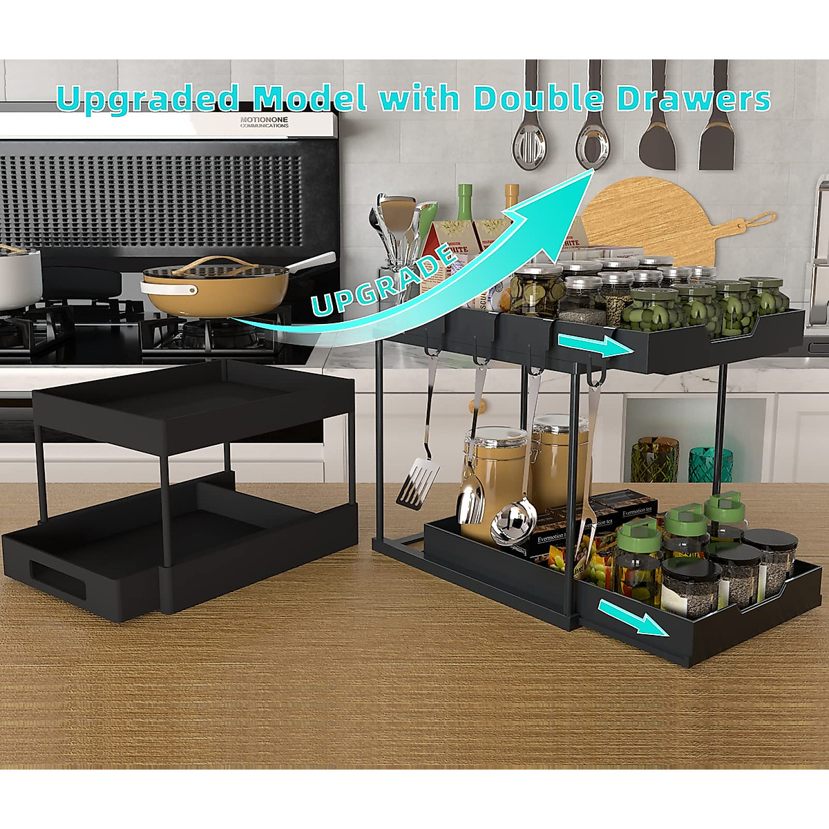 THEYFIRST 2 Pack Under Sink Organizers and Storage 2-Tier Double Sliding Pull-out Drawer, Under the Sink Organizer Kitchen Multi-purpose Under Bathroom Sink Shelf Storage Rack for Cabinet -Black