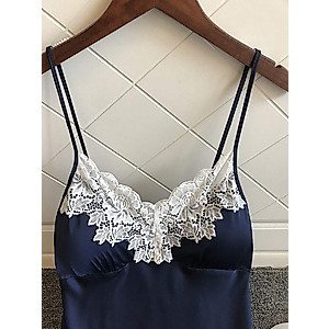 Funic Women Satin Sleepwear Ladies Nightwear Nightdress Sexy Lingerie with Chest Pads(Blue,Asian M = US S)