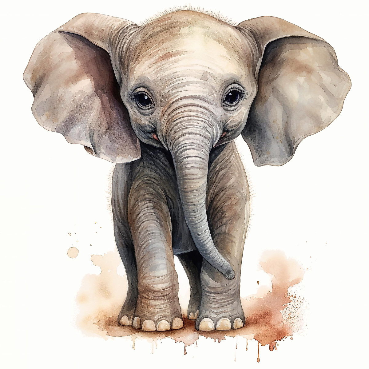 Fabric Panel 8"x8" Watercolor Elephant 100% Cotton Quilting Panel Square AM1787