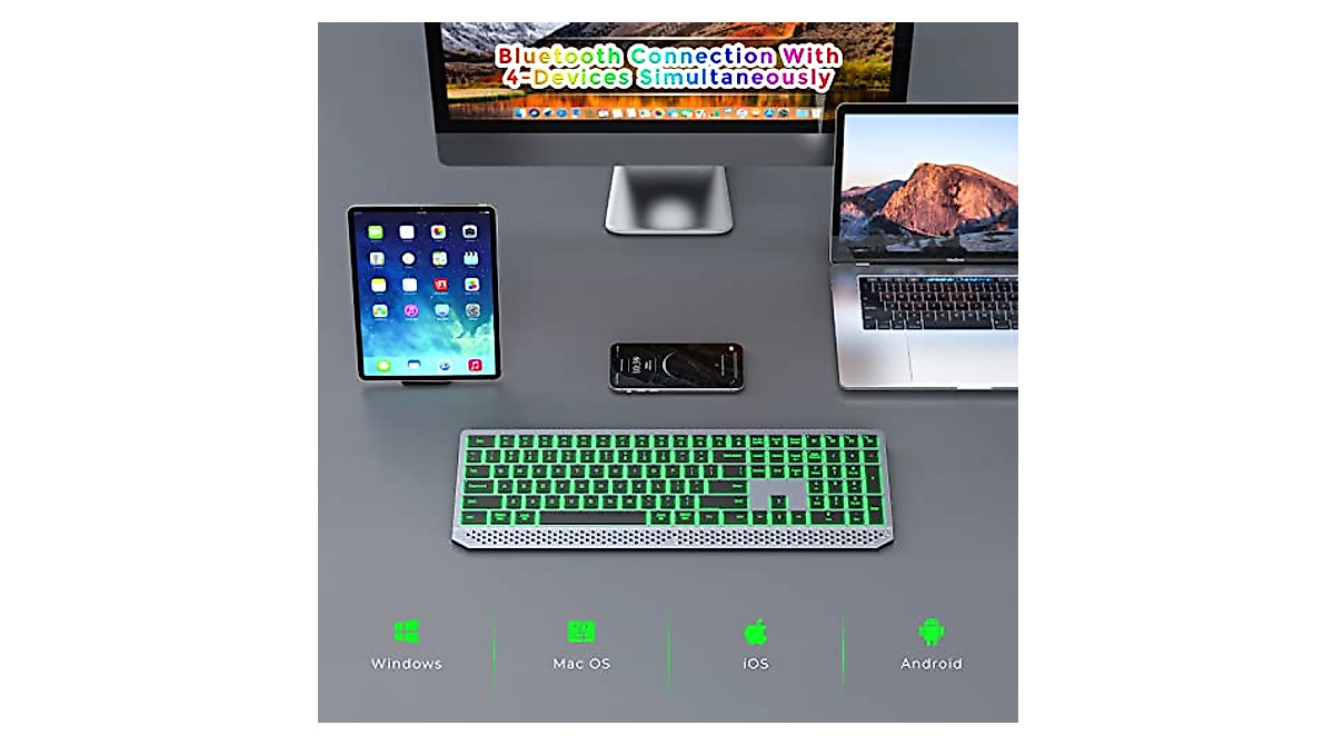 Multi-Device Backlit Bluetooth Keyboard - Rechargeable & Slim
