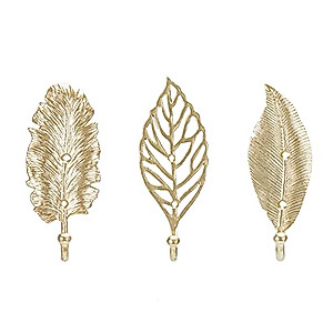 SOFFEE DESIGN Set of 3 Vintage Single Hooks Golden Leaves Retro Ornate Stylefor Room Wall Decoration Coat Hat Scarf Hanging Entry Hooks