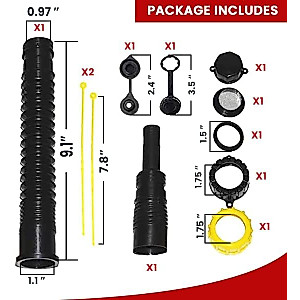 Kool Products Gas can spout replacement, gas can nozzle included with unleaded reducer, gas can vent kit, gas can gasket, Second Base Cap to Fit Additional Cans, Chord and Filter Screen