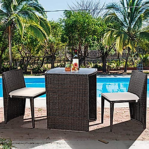 Giantex 3 PCS Cushioned Outdoor Wicker Patio Set Convention Bistro Set Garden Lawn Space Saving Conversation Set Sofa Furniture No Assembly (Brown)