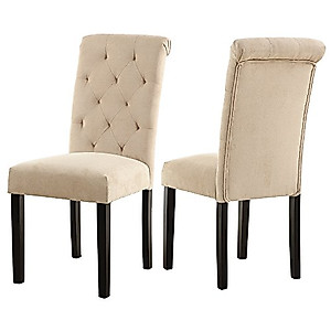LSSBOUGHT Stylish Dining Room Chairs with Solid Wood Legs, Set of 2 (Beige)