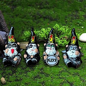 Liuh KISS Letters Painted Gnomes 4PCSSet Garden Figurines Art Decor 3.94 Dwarf Miniatures with Defferent Facial Expressions Outdoor Funny Gnome Accessories Table Ornaments Lovers Gifts 1 Set