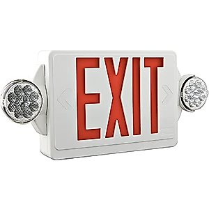 Lithonia Lighting LHQM LED R M6 Quantum White LED Exit and Emergency Light Combo with Red Letters, 180 Lumens, 120 Volts, 4 Watts,