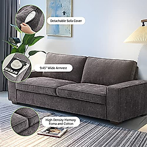 LEISLAND 88.58" Modern Sofas Couches for Living Room, Chenille Deep Seat Sofas & couches with Metal, Removable Low-Back Sofa Cushion and Detachable Sofa Cover/Easy to Install(Dark Grey)