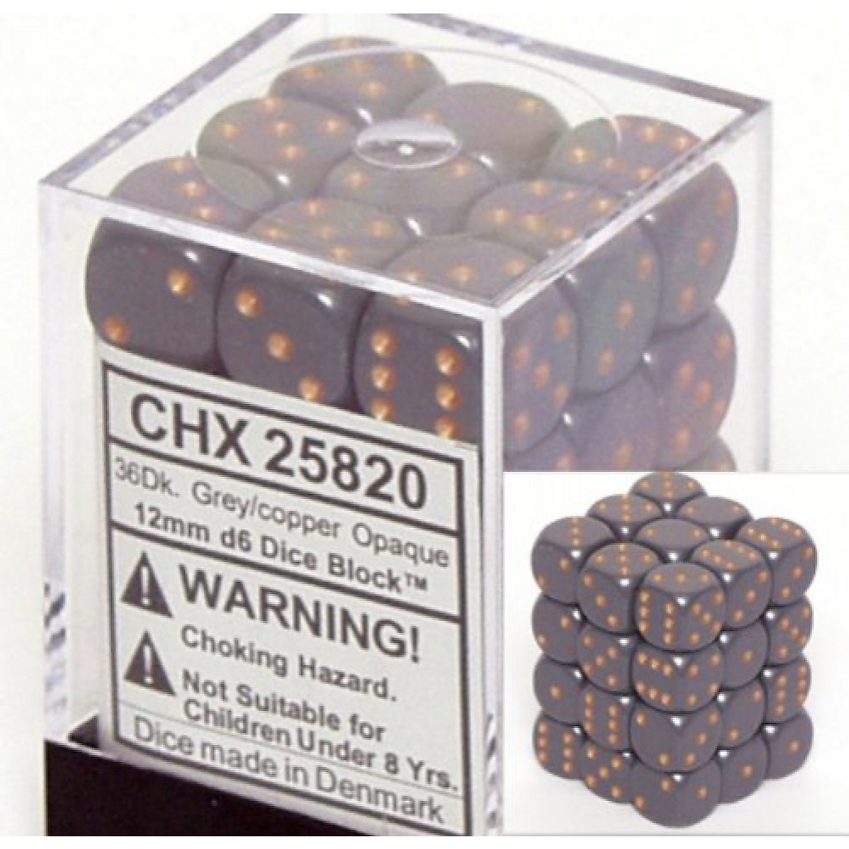 Dark Grey Opaque Dice 12mm D6 Set of 36