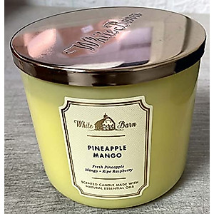 Bath and Body Works, White Barn 3-Wick Candle w/Essential Oils - 14.5 oz - 2021 Core Scents! (Pineapple Mango)
