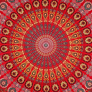 SHIRANYA Red Queen Indian Mandala Tapestry Wall Hanging for Bedroom Bohemian Floral Design Cotton Bedspread Throw Blanket Decorative (84x90 inches/213x229 cm)