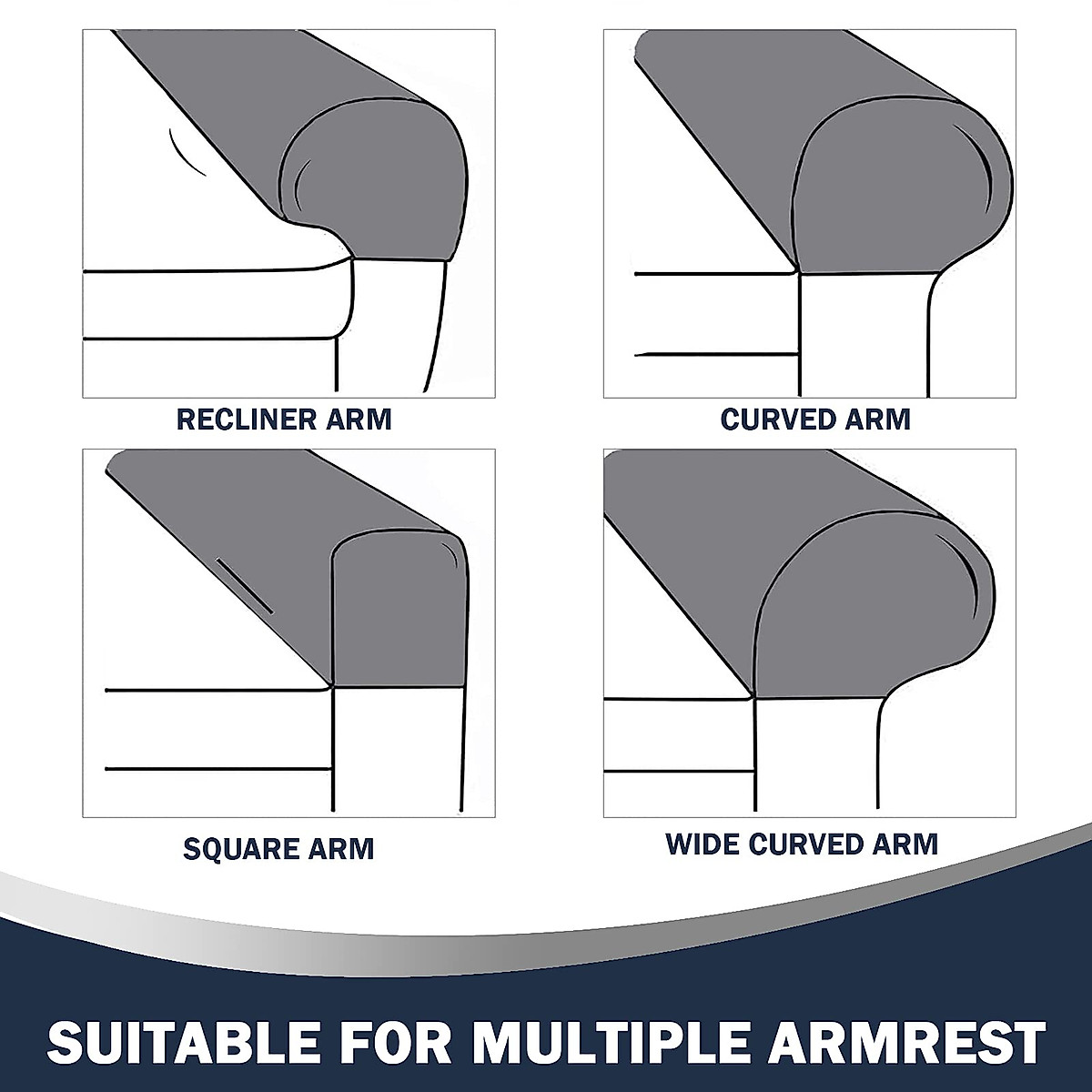 Stretch Sofa Armrest Covers Spandex Jacquard Arm Covers for Chairs and Sofas Anti-Slip Couch Armrest Covers with Sticker Furniture Armrest Protector for Sofa Couch Chair Recliner, Set of 2, Black