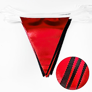 Red Black Party Decoration Metallic Fabric Triangle Pennant Banner Flag Bunting Garland for Graduation Halloween Birthday Wedding Bachelorette Anniversary Las Vegas Casino Poker Pirate Party Supplies