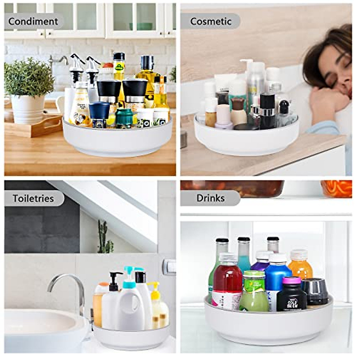 FYY Lazy Susan Organizer, 10.4 inch Turntable Cabinet Organizer Rotating Spice Rack Kitchen Storage Cosmetic Makeup Organizers for Cabinet Kitchen Pantry Refrigerator Countertop Organization White