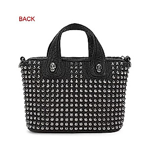 Downupdown Vintage Handbags Women Rivet Purse Gothic Skull Satchel Handbag Leather Tote Bag Top Handle Shoulder Bag Cool Girl-Black
